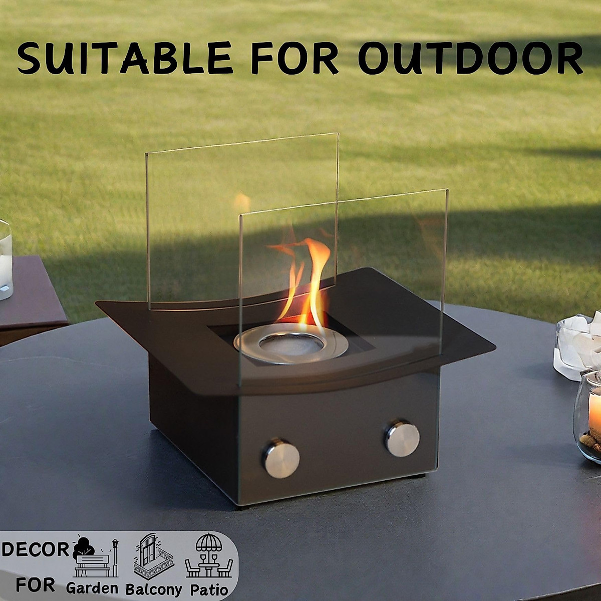 NEWIMAGE Tabletop Fire Pit, Fire Bowl 6Lx7Wx8 H Portable Tabletop Fireplace Clean Burning Bio Ethanol Ventless Fireplace for Indoor Outdoor Patio Parties Events