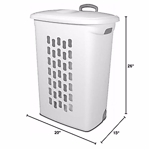 Wheeled Plastic Laundry Hamper Rolling Storage Basket with Lid, White