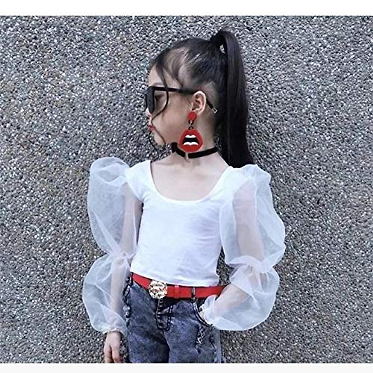 Toddler Kids Baby Girl Fashion Clothes Tulle Puff Long Sleeve T Shirt Blouse Top Spring Summer Outfits (White, 4-5 years)