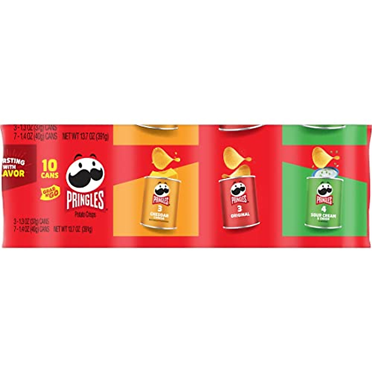 Pringles Potato Crisps Chips, Lunch Snacks, Office and Kids Snacks, Grab N' Go Snack Pack, Variety Pack, 13.7oz Tray (10 Cans)