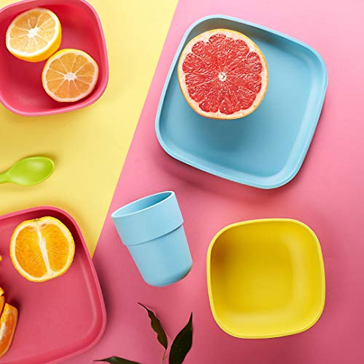 Bamboo Kids Plates, 4 Pack Set, Stackable Bamboo Dinnerware for Kids, Bamboo Fiber Kids Plates Set, Dinner Dish Set for Kids and Toddlers, Dishwasher Safe and Stackable