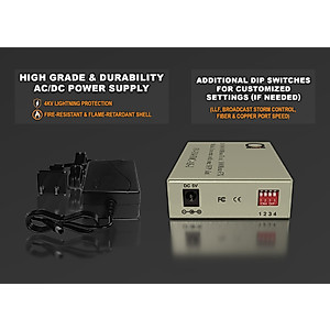 Single Mode Gigabit Fiber Media Converter - Built-In Fiber Module 20 km (12.42 miles) SC – to UTP Cat5e Cat6 10/100/1000 RJ-45 – Auto Sensing Gigabit or Fast Ethernet Speed - Jumbo Frame - LLF Support