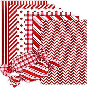 Whaline 120 Sheets Minimalists Christmas Tissue Paper Plaids Dots Stripes Print Gift Wrapping Paper Red White Art Craft Paper for DIY Winter Xmas Wedding Anniversary Birthday Party Decor