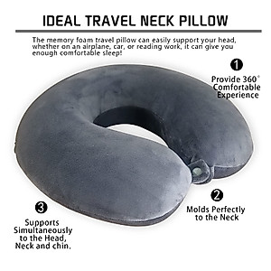 Youmeisha Comfortable Breathable Memory Foam Travel Pillow Neck Pillow Support Neck and Head Pillow Suitable for Airplane Travel Portable Neck Pillow Support Machine Washed (Dark Gray)