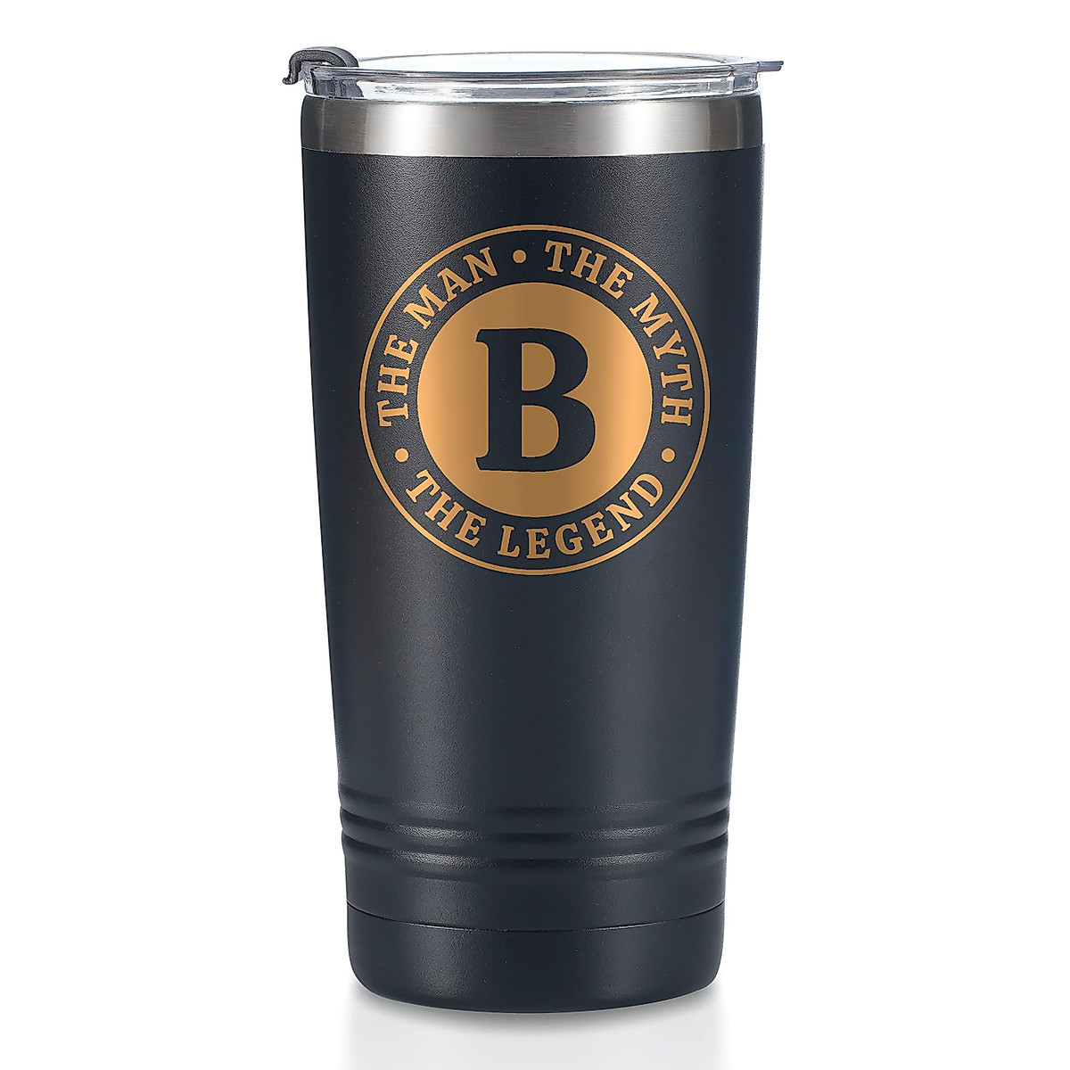 the Man the Myth the Legend Mug with Initials, Monogrammed Stainless Steel Travel Tumbler for Men, Funny Personalized Coffee Cup, Custom Beer Glass, Unique Birthday Christmas Gifts for Him, 20 oz, J