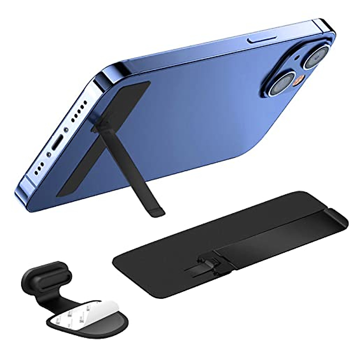 Ultra-Thin Metal Phone Stand Portable Universal Stays Stable Vertical and Horizontal Stand with Anti-Lost Dust Plug iPhone Lightning Port Dust Cover-Black