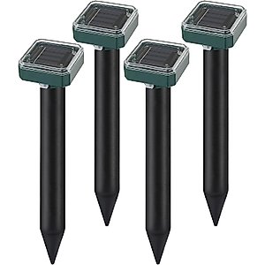 Mole Repellent Solar Powered Outdoor,Ultrasonic Vole Gopher Repellent for Lawn Garden, Groundhog Snake Repeller, Mole Deterrent, Waterproof (4 Packs)