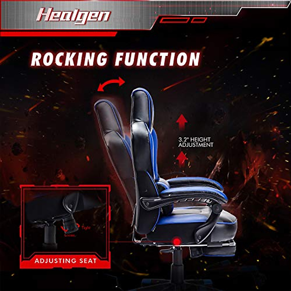 HEALGEN Gaming Chair with Footrest Gamer Chair with Massage Lumbar Support PU Leather Computer Chair Ergonomic Chair Video Game Chairs Gaming Chair for Adults