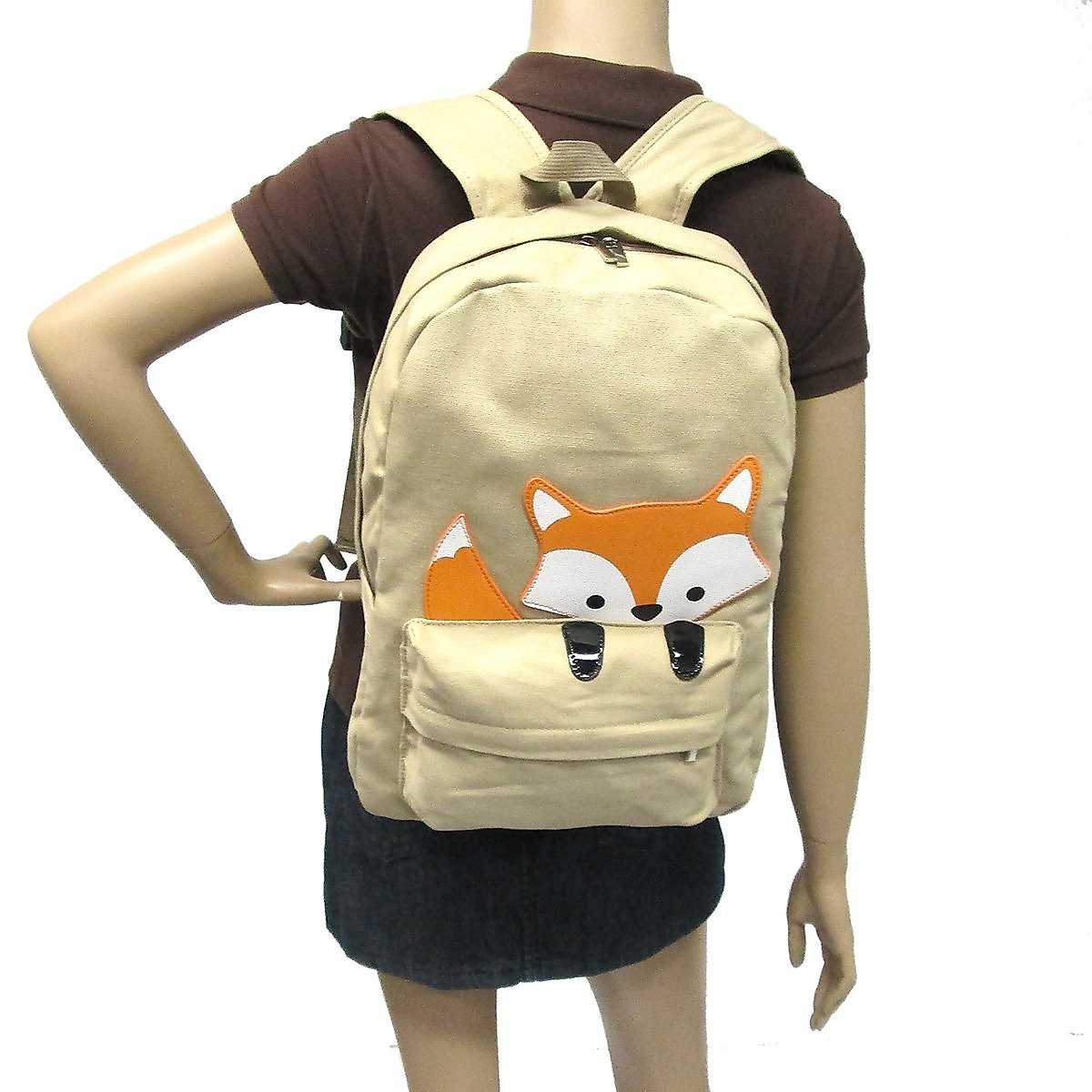 unison gifts 85120CN-KH Peeking Baby Fox Canvas Backpack, One Size, Multicolor