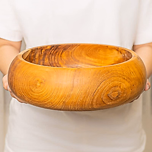 Rainforest Bowls 11" Rounded Javanese Teak Wood Salad Serving Bowl- Perfect for Everyday Use, Hot & Cold Friendly, Ultra-Durable- Exclusive Luxury Custom Design Handcrafted by Indonesian Artisans