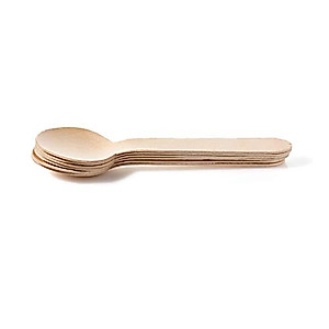 Concession Essentials Disposable Wooden Cutlery Spoons, Compostable and Earth Friendly, 6.25 Inch Length - Pack of 100 Spoons