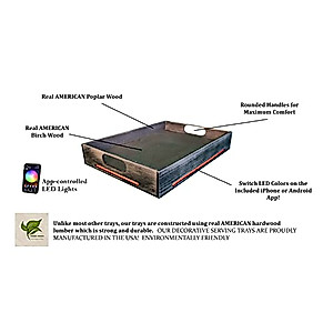 Hand-Made Custom Black Rustic Serving Tray with LED Lights Decorative Tray