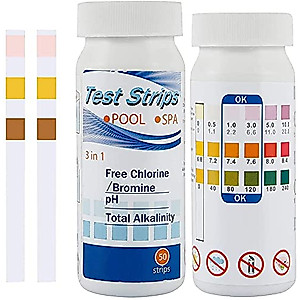 100 Pcs 2 Bottles 3 in 1 Test Strips, Pool Spa Hot Tub Water Test Strips Dip Test Strips for Swimming Pool,Test Total Hardness,Free Chlorine,Bromine,Total