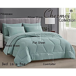 Chezmoi Collection Piper Twin Bed in a Bag 5-Pieces Honeycomb Geometric Hexagon Quilted Soft Washed Double Brushed Microfiber Comforter with Sheets Lightweight All Season Bedding Set (Twin, Aqua)