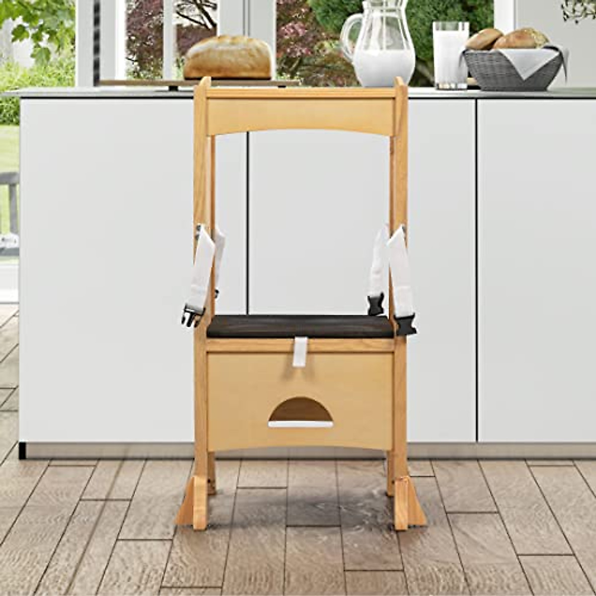 Naomi Home Kids I'm a Big Helper, Kitchen Step Stool for Toddlers with Safety Rail, Children Standing Tower for Learning Little Helper, Solid Wooden Counter Stool for Kids Natural