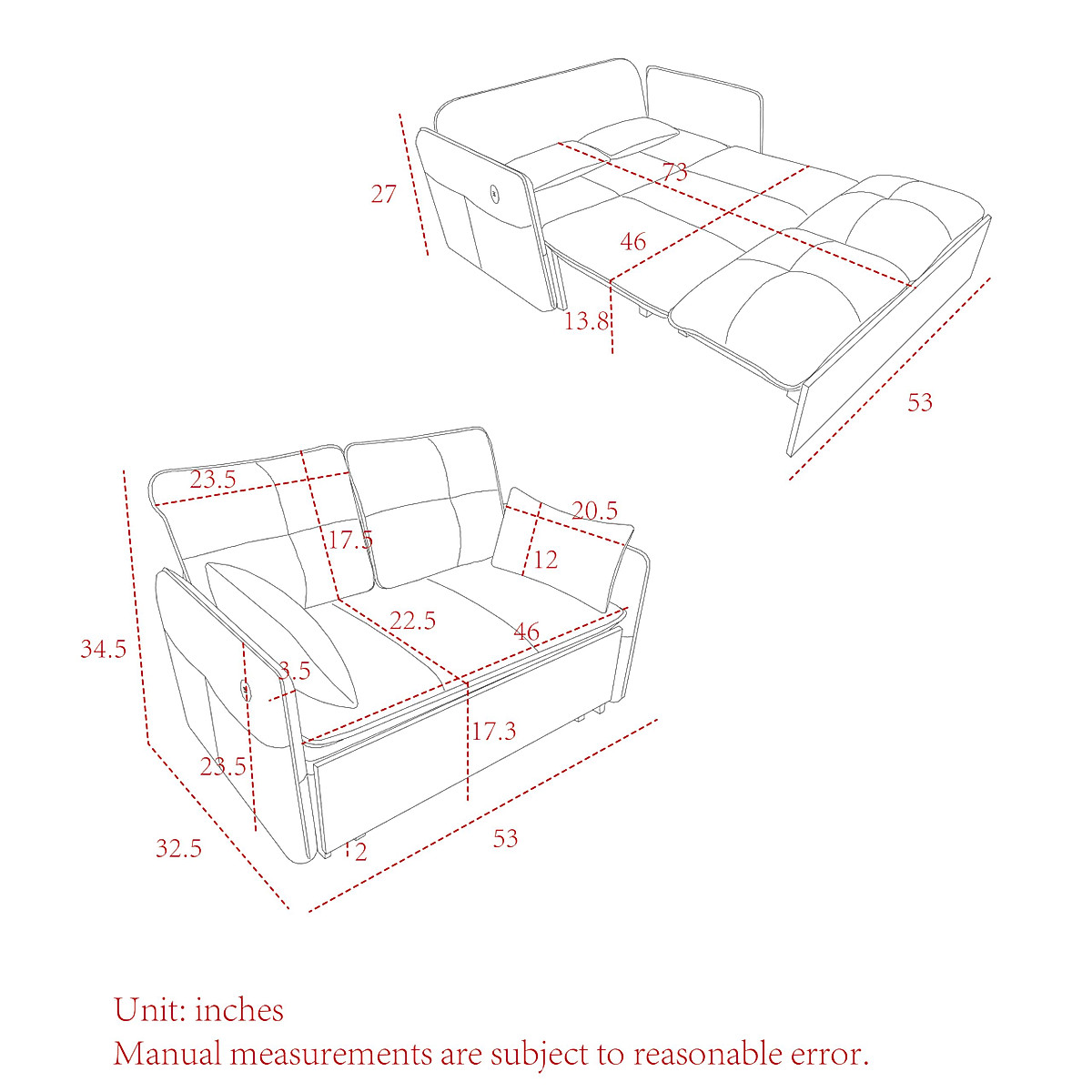 ERYE 3 in 1 Modern Convertible Sofa Bed,Velvet Upholstered Loveseat Chaise Daybed Couch with Pull Out Sleeper Sofabed,USB Power Ports and Side Pockets for Home Office Apartment Living Room