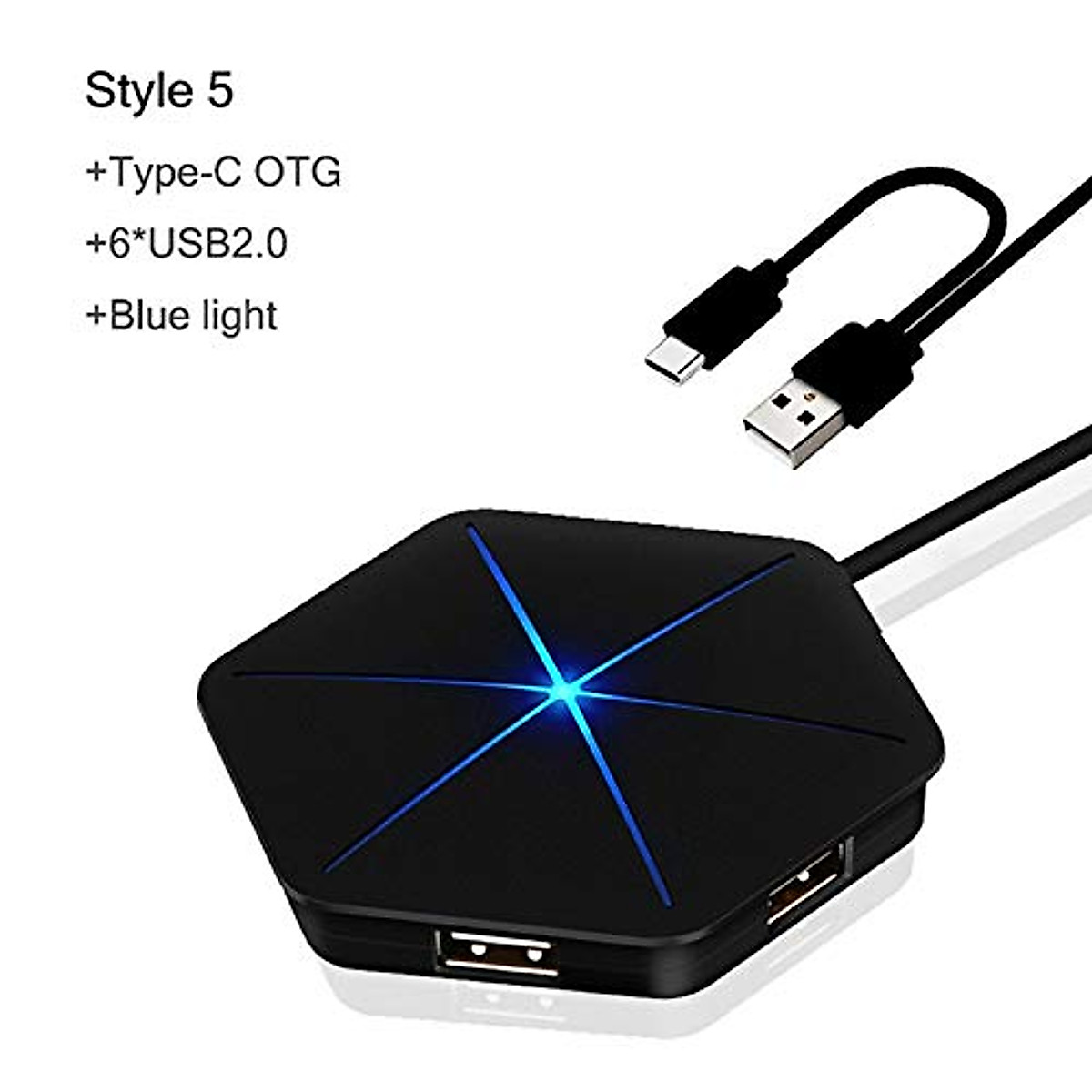 WJCCY 6 Port USB2.0 Hub 1m Cable Splitter with TF SD Card Reader Cool Light Charging USB 2.0 3.0 Hub for Multi-Device Desktop Laptop
