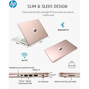 HP Newest Laptop Computer, 14” HD Light PC, Intel Quad-Core Celeron N4120, 8GB DDR4 RAM, 192GB Storage, 1-Year Office 365, Windows 11, Long Battery Life, Webcam, USB-C, Wi-Fi 5, HDMI, Rose Gold, PCM