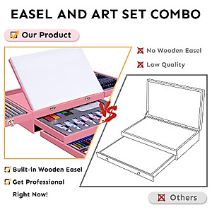 85 Piece Deluxe Wooden Art Supplies, Art Kit with Easel and Acrylic Pad, Art Set for Teens, Adults and Artist Beginners, Creative Gift Box with Wooden Case, Sketching Pencils, Artist brushes