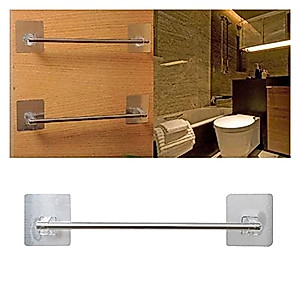 STARMS Stainless Steel Bath Towel Holder Self Adhesive Wall Mounted Hanger Towel Rack Single Rod Organiser for Home Kitchen