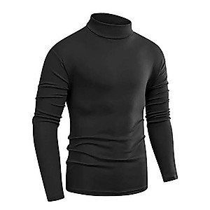 Beauhuty Men Slim Fit Lightweight Long Sleeve Pullover Top Turtleneck T-Shirt (Black,XL)