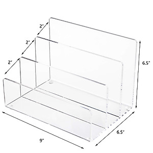 Jucoan Clear Acrylic File Holder, 3 Sections Vertical Desktop Organizer, 9 x 6.5 x 6.5 Inch Office File Sorter Stand Rack for Documents Letter Book
