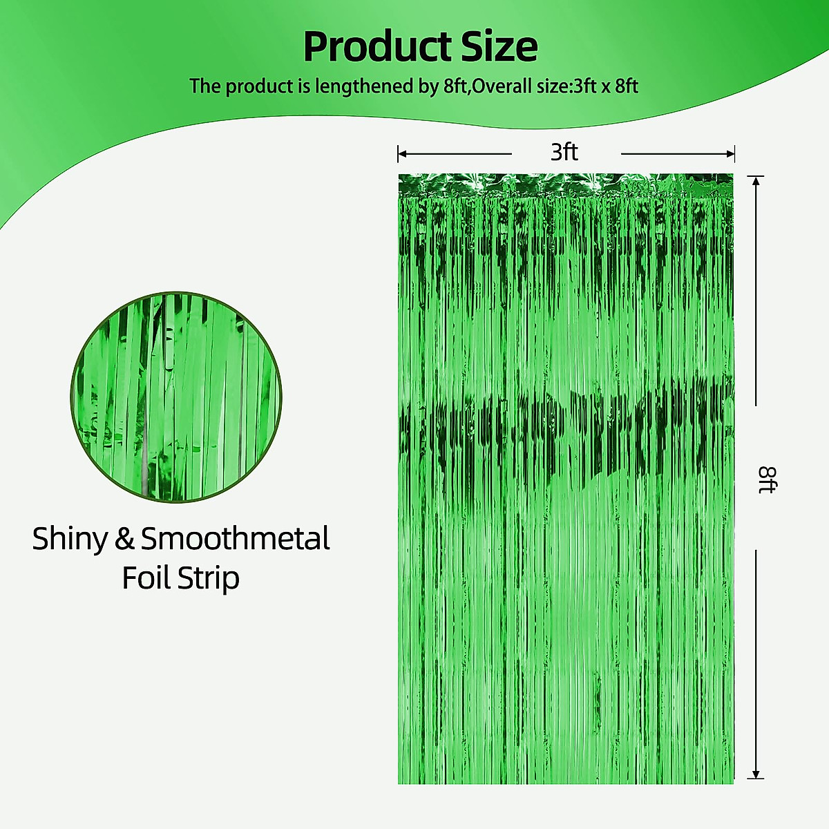 DecorWoo 3ft x 8ft Foil Fringe Backdrop Curtain, Metallic Tinsel Foil Fringe Curtains, Party Streamers Backdrop, Baby Shower Birthday Holiday Celebration,Party Decorations (Green)