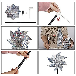 Hausse 10 Pack Reflective Pinwheels with Stakes, Extra Sparkly Pinwheel for Garden Decor, Bird Devices Deterrent to Scare Birds Away from Yard Patio Farm