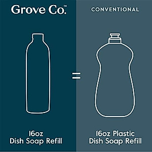 Grove Co. Ultimate Dish Soap Refills (3 x16 Fl Oz) Removes 48-hr Stuck-on Food and Grease, Plastic Free Cleaning Products, 100% Natural Lemon & Eucalyptus Fragrance