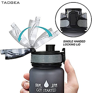 TACGEA Water Bottle 32oz, Motivational Sports Water Bottle with Time Marker to Drink, BPA Free and Leakproof, for Outdoor Fitness Sports and Office, Grey