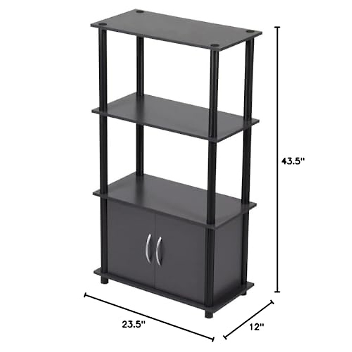 Home Basics 4 Tier Shelf Organizer with Cabinet (Grey) Contemporary Cabinet Shelves for Décor, Bins, and More | Tall Cabinet Storage Shelf Rack