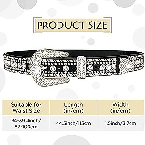 HooLing Women Rhinestone Belt Western Cowgirl Bling Studded Belts Stylish Artificial Leather Belt for Jeans Pants (Black) Adult size