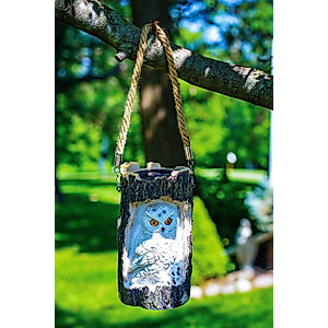 The Roo - White Owl Solar Powered Figurine - Outdoor Garden Decor - Backyard Waterproof Animal Garden Statue - Hanging Owl Solar Powered Light for Outside - Patio, Yard, and Lawn