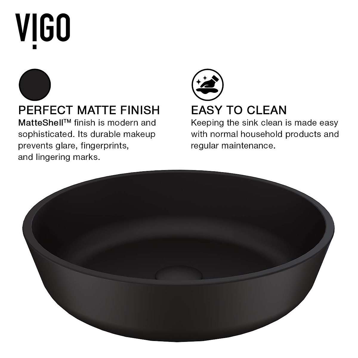 VIGO Modus 16.5 inch Diameter Over the Counter Freestanding MatteShellTM Round Vessel Bathroom Sink in Black - Sink for Bathroom VG07113