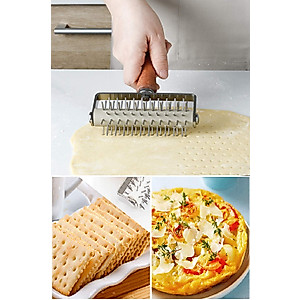 AMPSEVEN Pizza Dough Docker Roller - Pastry Docker Roller with Spike for Homemade Baking Cake crackers Pie Hole Maker, Prevent Dough from Blistering