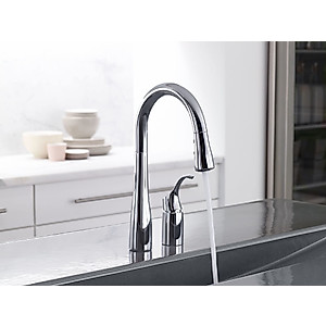 KOHLER 649-VS Simplice Pull-Down Bar Sink Faucet, Prep Sink Faucet, Kitchen Sink Faucet with Pull Down Sprayer, Vibrant Stainless