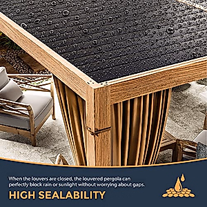 HAPPATIO Louvered Pergola 10x13 Outdoor Pergola, Woodgrain-Look Metal Pergola with Adjustable Rainproof Roof, Patio Pergola with Curtains and Mosquito Nets, Aluminum Pergola for Patio, Backyard, Deck