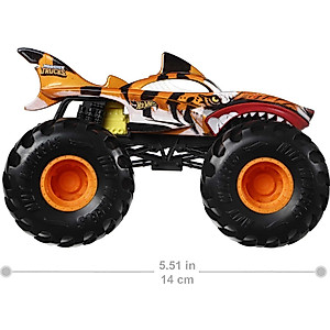 Hot Wheels Toy Monster Trucks, 1:24 Scale Die-Cast Tiger Shark, Oversized Play Vehicle for Kids & Collectors