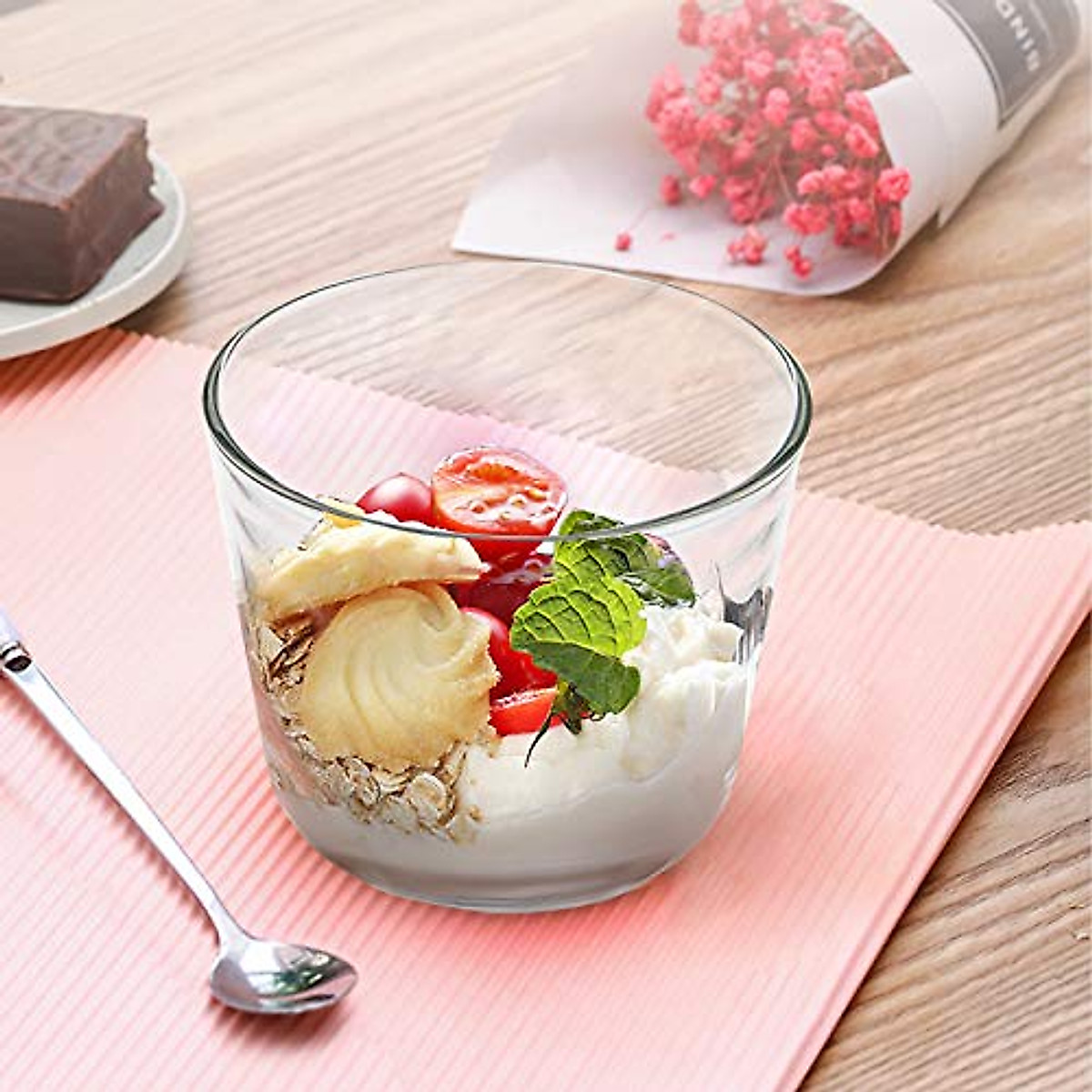 yarlung 9 Pack Small Glass Bowls with Plastic Lids, 6.8 Oz Clear Pudding Cups Fruits Dish Glass Containers for Salad, Sauces, Cereal, Dessert, Snacks, Refrigerator, Freezer Food Storage