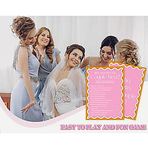 Pink Wavy Border Who Knows The Couple Best Game for 30 Guests with Game Cards, Wavy Border Bridal Shower Game, Modern Bridal Shower Decorations, Wedding Shower or Bachelorette Party Supplies - 03