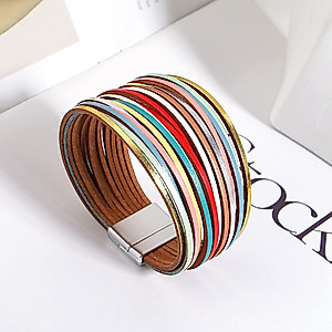 hotoo Leather Wrap Bracelet for Women Colorful Bohemian Friendship Stackable Layered Bracelets Boho Multi Strand Bracelets Jewelry with Clasp for Teen Girls Sister and Mother