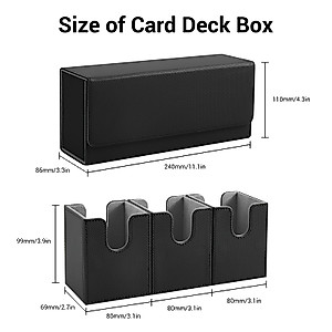 FOTEEMO Card Deck Box for MTG, 3 in 1 Commander Deck Box Deck Box Trading Card Deck Storage Box Holding 300+ Sleeved Cards Magic Commander TCG CCG Sports Card Box (Black and Grey)