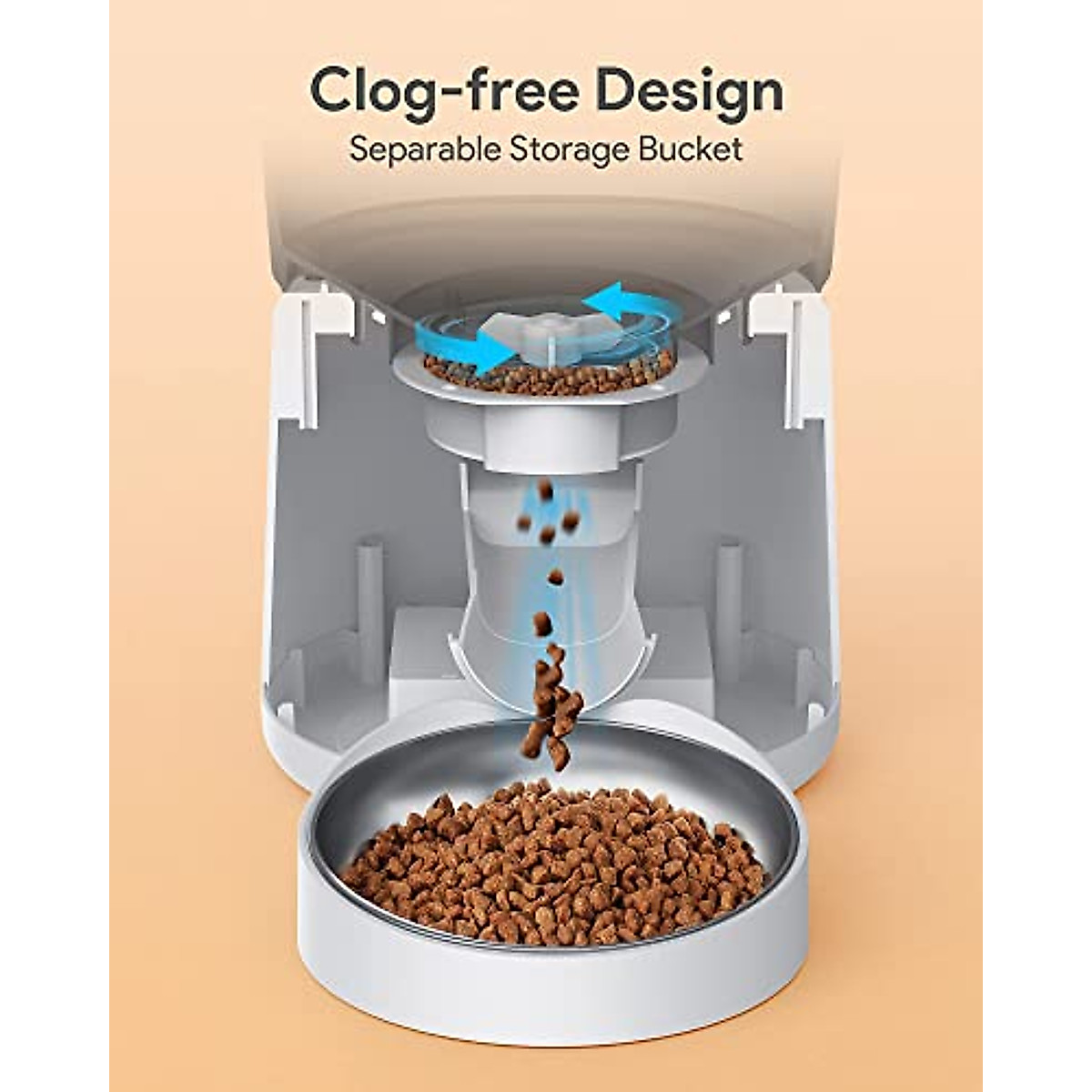 Automatic Cat Feeders, Katalic Clog-Free 4L Cat Food Dispenser with Sliding Lock Lid Storage Timed Feeder for Cat and Dogs with Voice Recorder, Programmable Meal & Portion