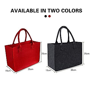 Reusable Felt Bag, 35 x 24 x 19cm Shopping Basket Storage Wood Log Carrier with Long Handle, Storing Wood, Toys, Newspaper (Grey)