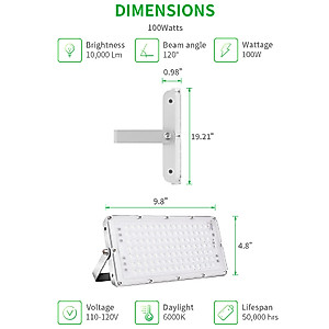 Viugreum 100W LED Flood Light, 8000LM 6000K Daylight White, 500W Halogen Bulb Equivalent, Super Bright Slim Outdoor Work Light IP66 Waterproof Security Light Fixture for Garage, Garden, Lawn, Yard