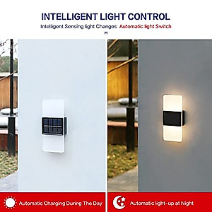 YONCDIAT Solar Lights Outdoor, White and Warm 2 Color,12LED IP65 Waterproof Solar Powered for Wall Outside Garden Fence Porch【2 Pack】 (S)