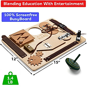Montessori Busy Board for Toddlers- Wooden Busy Board with Spinning Top - Toddler Activity Board For Fine Motor Skills - Sensory Busy Board For Kids - Travel Educational Preschool Toy