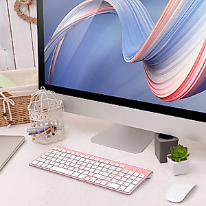 JOYACCESS Bluetooth Keyboard, Pink Wireless Keyboard with Number Pad, Dual Mode Slim Keyboard Connects Up to 3 Devices for iMac/Mac,MacBook, iPad,Laptop,Android,Windows