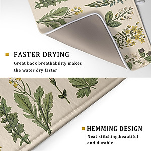 Flower Herbs Dish Drying Mat for Kitchen Counter Decor 18x24 Inch Absorbent Reversible Wild Plant Dish Mat Microfiber Drying Pad Sage Leaves Dish Drainer Rack Mats for Coffee Bar…