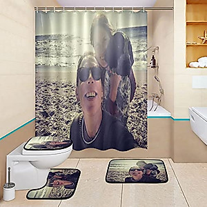 JSTEL Custom Bathroom Sets with Shower Curtain and Rugs,Custom Bathroom Rugs Sets 4 Piece Non Slip Bath Mat Sets with Shower Curtain